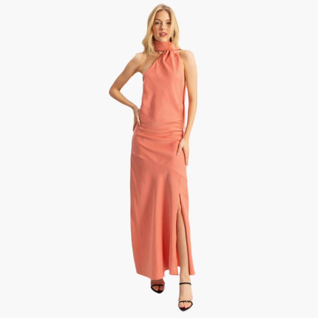 Curve Hugging Satin Halter Maxi Dress – Culture Collective Co.